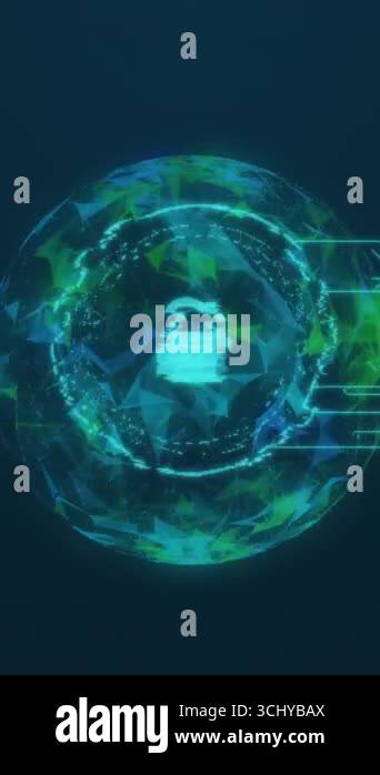 Animation of data processing over globe. communication technology, data ...