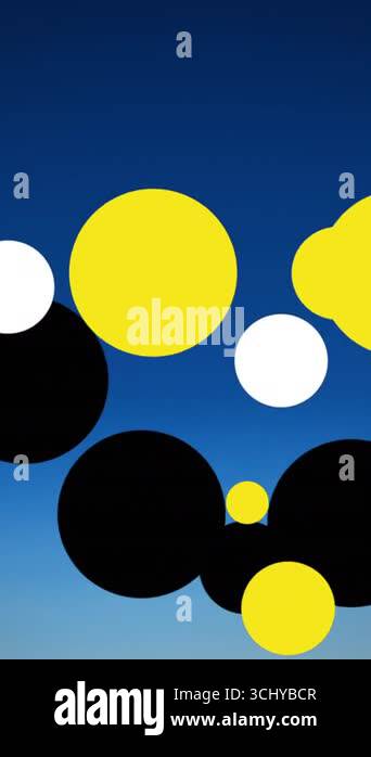 Animation of yellow, black and white spots floating on blue background ...