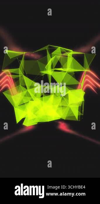 Animation of 3d yellow network over glowing light waves changing colour ...