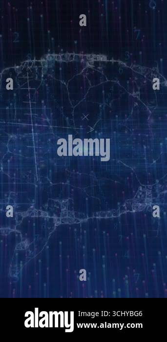 Animation of data processing over brain. Global business and digital ...