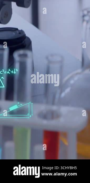 Animation of scientific data processing over caucasian female scientist ...