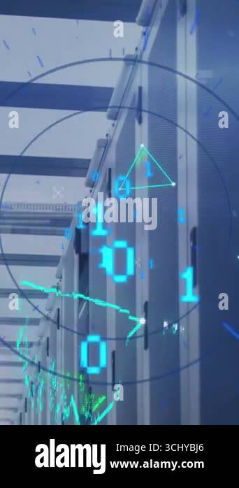 Animation of binary codes over circles and connected dots forming shape ...