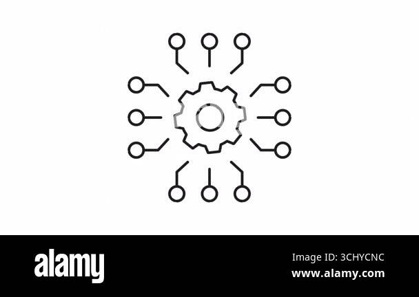 Gear With Network Animated Outline Icon With Alpha Channel. Machine ...