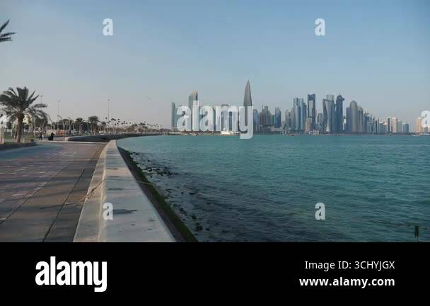 qatar doha 2 february 2025. Beautiful waterfront walk in a modern city ...