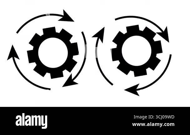 Rotating Gear with Circular Arrow Animation. Motion graphic on white ...