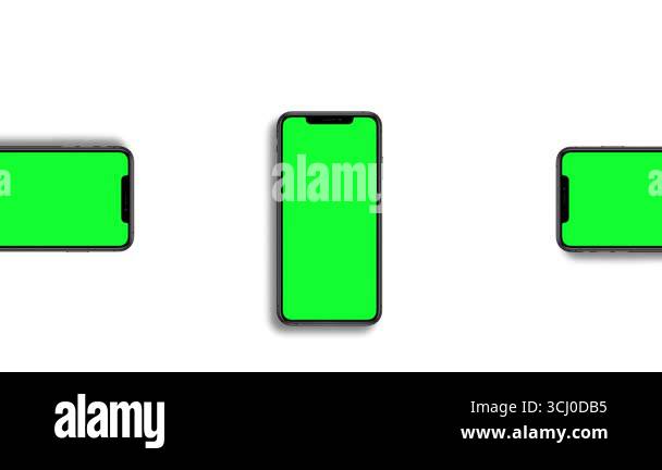 Three Mobile Phones Green Screen Animation Video on White Background ...