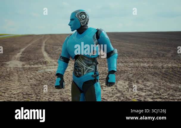 Artificial intelligence in agriculture. Smart droid cyborg robotic farm ...