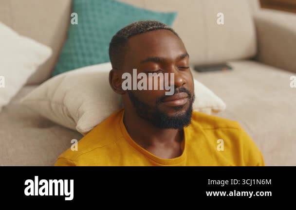 Face relaxed african american young man resting napping sitting on ...