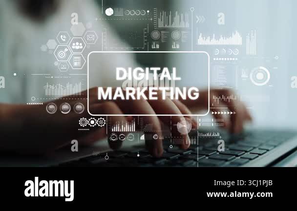 Digital Marketing Concept with Hands on Keyboard and Interactive Graphs ...