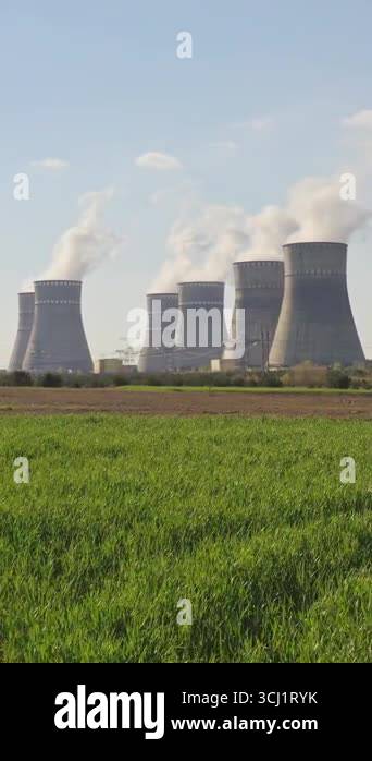 Top aerial view to nuclear power plant. Atomic power stations sources ...