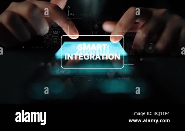 Digital hands interacting with a glowing smartphone displaying smart ...