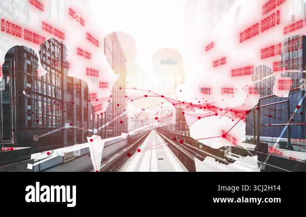 A dynamic urban scene showcasing data visualization elements, featuring ...