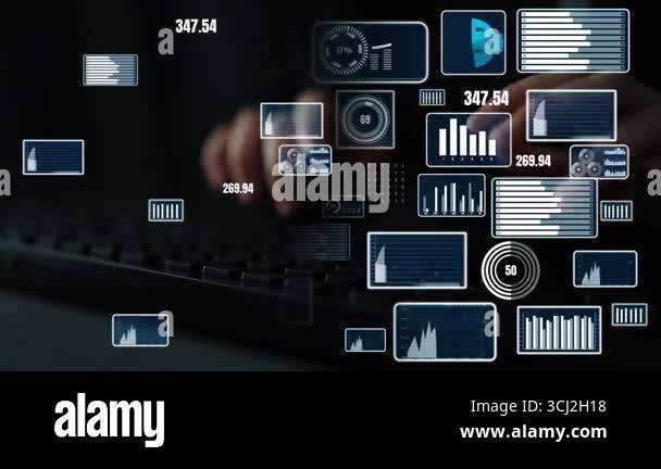 A captivating digital representation of graphs and charts displays various metrics and analytics ...