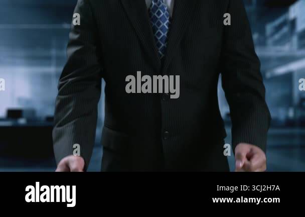 A businessman presents a digital globe surrounded by various language ...