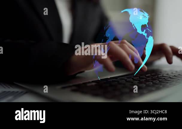 Global network connection visualization showing data exchange, digital link, worldwide ...