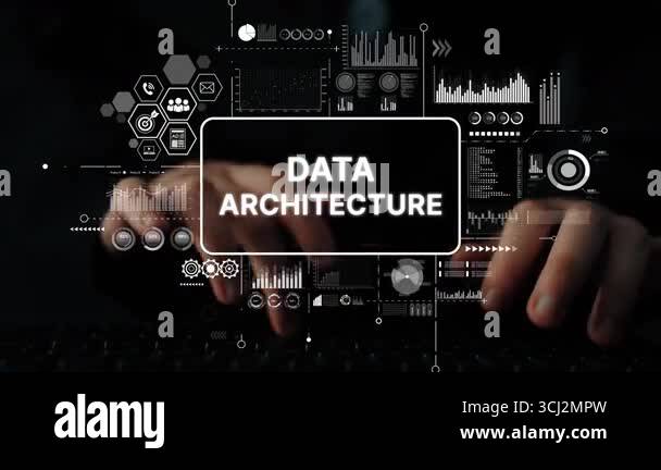 Hands Typing on Keyboard with Data Architecture Graphics and Analytics ...