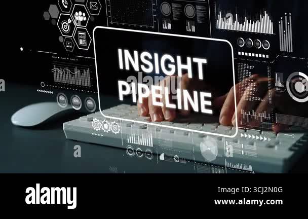 Digital Concept of Insight Pipeline and Data Analysis with Charts and Graphs on a Keyboard ...