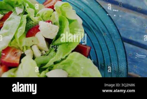 Hex grids fading, drifting over blue glass bowl while camera zooms ...