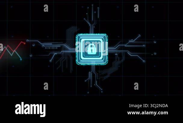 Module pulsing lighting traces, graphs oscillating and data pulses traveling visualizing ...