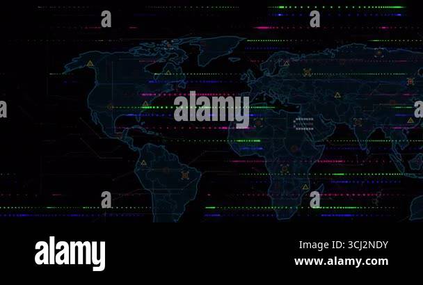 Opening UI revealing cyan world map expanding and animating glitch ...