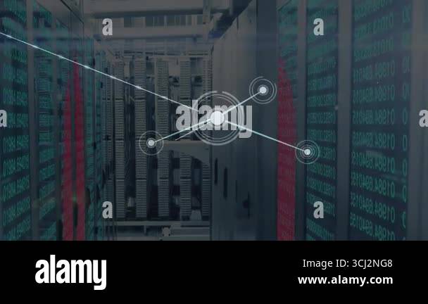 Hub appearing and expanding into network overlay on server aisle ...