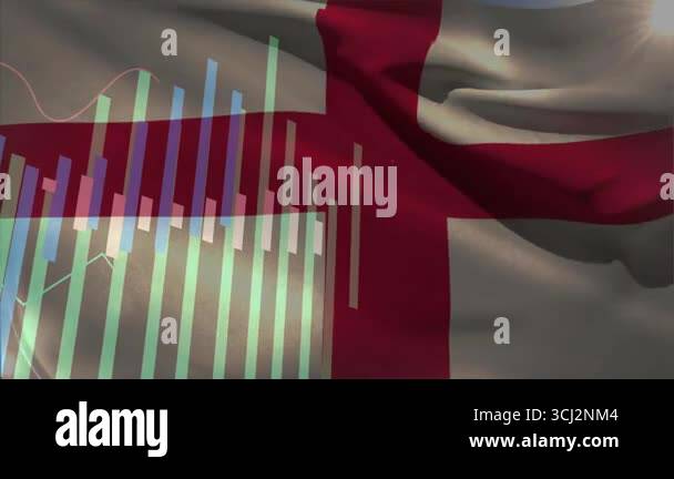 At start flag rippling, bars fading and spreading while line graph ...