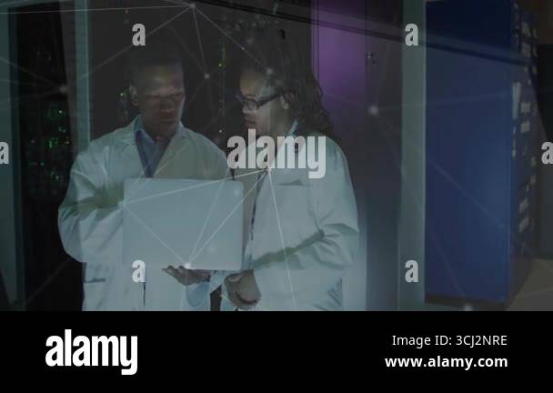 Lab researchers initiating data analysis in data center with network ...