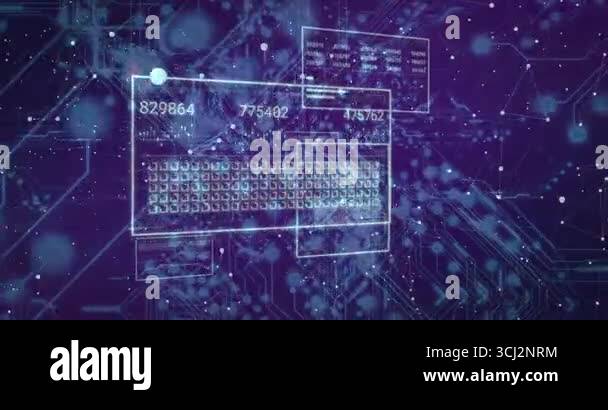 Upon new data feed arriving, central digital panel animating numeric ...