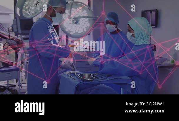 Lead surgeon arranging instruments on tray and initiating network ...