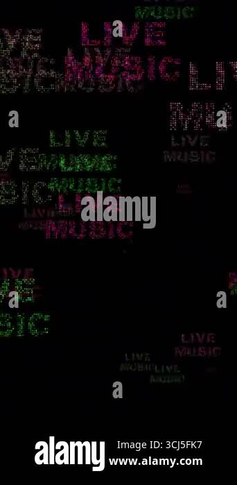 Colorful Live Music Led Text Pattern on a Black Background vertical ...