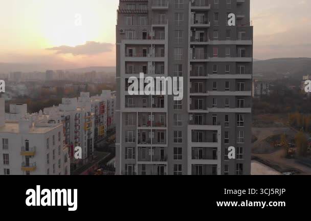 Aerial view of luxury condos with garden and pool in Caucasus city ...