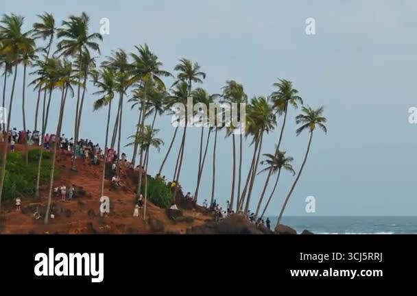 Timelapse zoom out Overcrowded Coconut Island Panoramic View of tiny ...