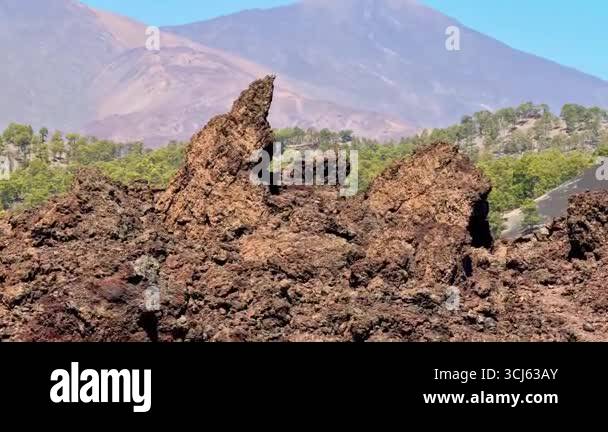 Stunning volcanic rock formations set against a majestic mountain ...