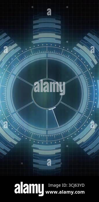 Animation of circular scanner and processing data over blue lights on ...