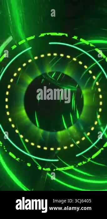 Animation of processing circle over black screen with tunnel made of ...