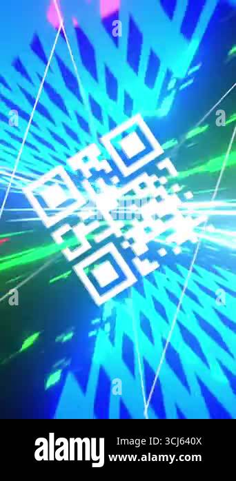 Animation of qr code and data processing. Global networks, digital interface, computing and data ...
