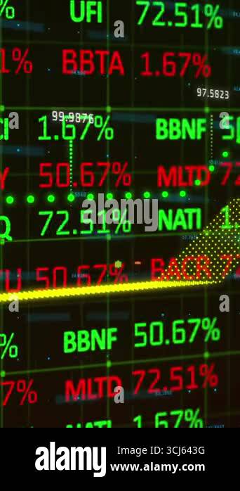 Digital animation of Stock market data processing over Financial data processing against black ...