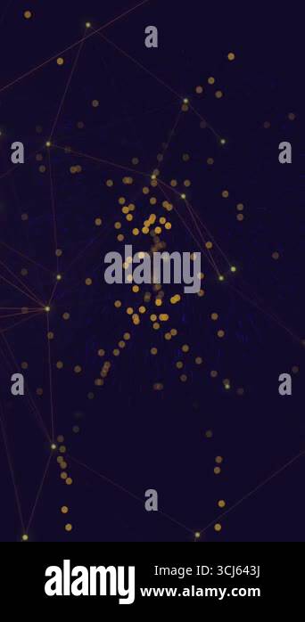 Animation of yellow spots and network of connections floating against ...
