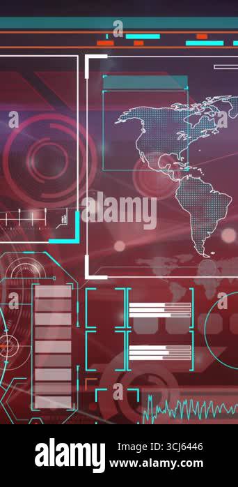 Animation of interface with data processing and network of connections ...
