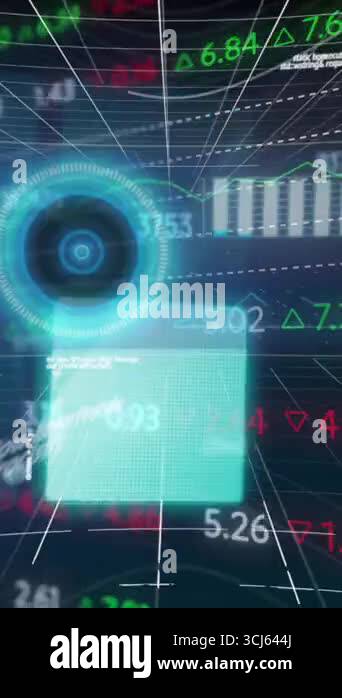 Animation of multiple screens with data processing against stock market ...