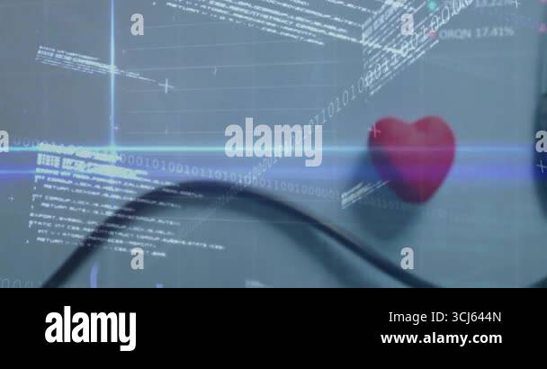 Blue Scan Line Sweeping Across Desk Showing Code Heart Appearing Stethoscope Extending For