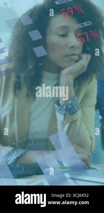 Animation of data processing over african american businesswoman ...