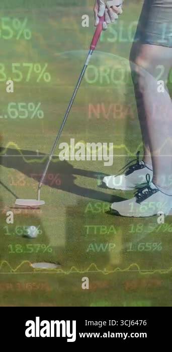Animation of statistics and data processing over male golf player with ...