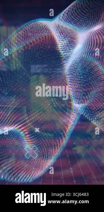 Animation of waves and shapes over data processing in digital space ...