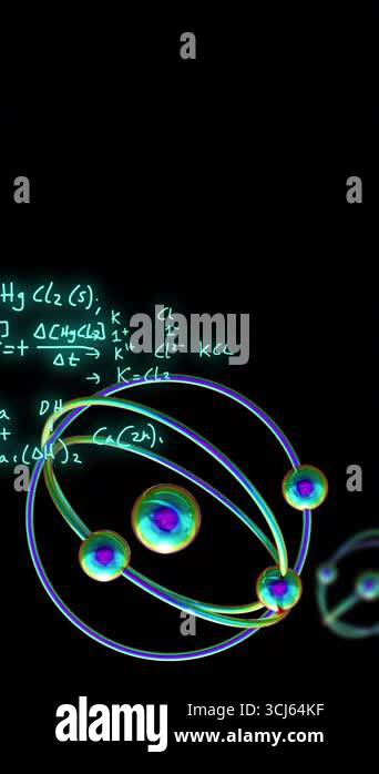Animation of atom model spinning and data processing on black ...