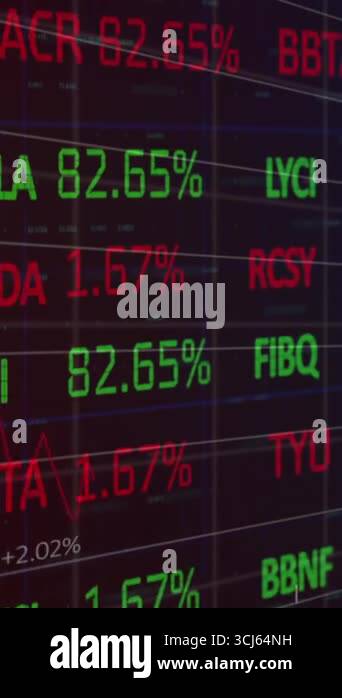 Animation of financial data processing over dark background. Global connections, data processing ...