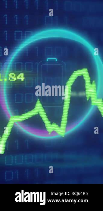 Stock market data processing over binary code background with fluctuating graph. Finance ...