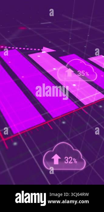 Animation of statistics recording and digital clouds with percent ...