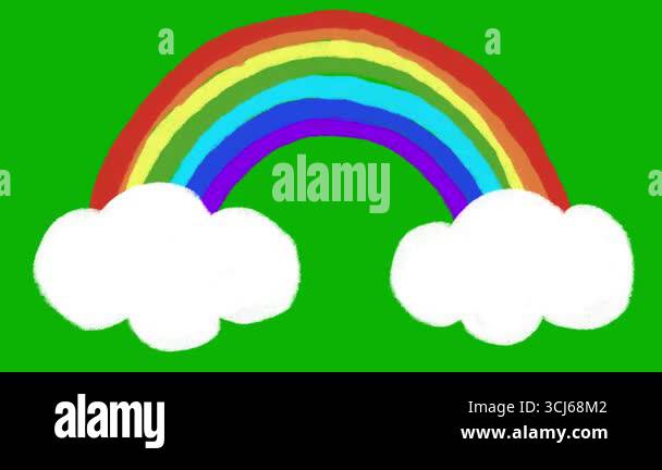 Handdrawn Rainbow Animation Green Screen | Clouds Wiggle Effect Stock ...