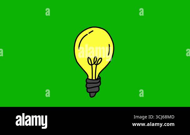 Handdrawn Bulb On Off Animation Green Screen | Cartoon Light Effect ...